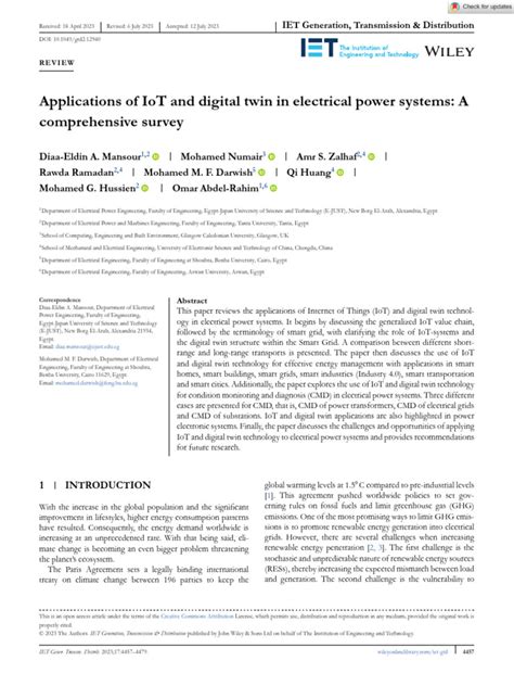 Iet Generation Trans Dist 2023 Mansour Applications Of Iot And Digital Twin In Electrical