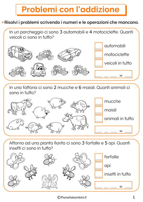 Problemi Illustrati Con Laddizione Per La Classe Prima Pianetabambini It