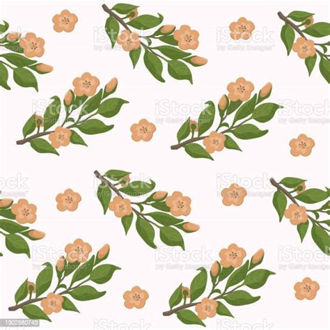 봄 또는 여름 식물 원활 한 패턴 꽃 나무 가지 사과 나무 벚꽃 또는 벚꽃 나무 섬세한 꽃과 잎 종이 커버 직물 기프트 랩용 벡터 가리기에 대한 스톡 벡터 아트 및 기타