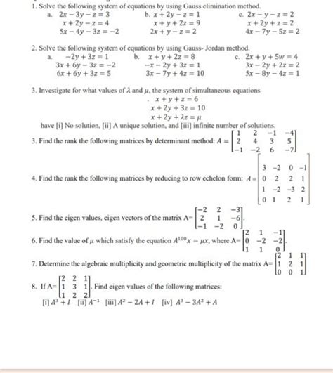 1 solve the following system of equations by using gauss elimination met