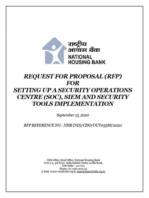 Rfp For Setting Up A Security Operations Centre Siem And Security Tools Implementations Pdf