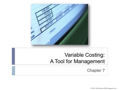 Variable Costing A Tool For Management Chapter 7