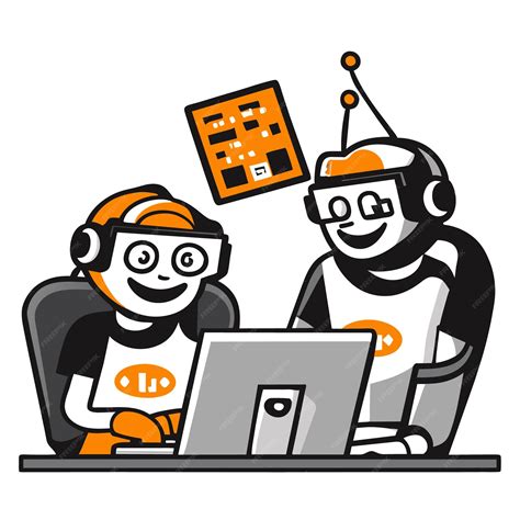 Premium Vector Robolaughter Extravaganza Ai Programmers And Their Virtual Pals