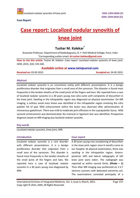 Case Report Localized Nodular Synovitis Of Knee Joint Iaim Editor Page 1 6 Flip Pdf