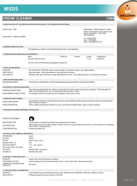 Coshh Safety Data Sheet