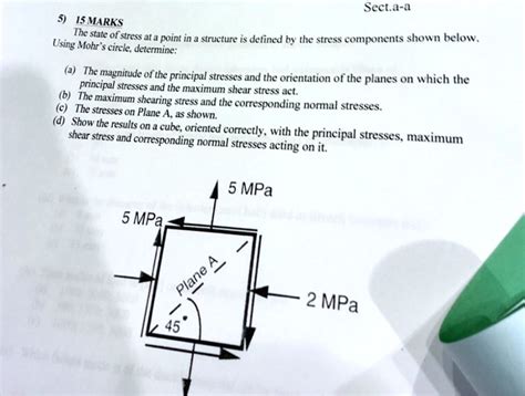 solved using mohr s circle determine principal stresses and the maximum shear stress acting