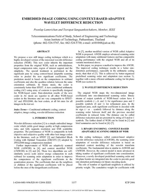 Pdf Embedded Color Image Coding With Context Adaptive Wavelet Difference Reduction