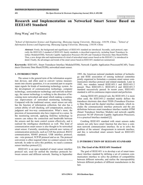 Pdf Research And Implementation On Networked Smart Sensor Based On Ieee1451 Standard