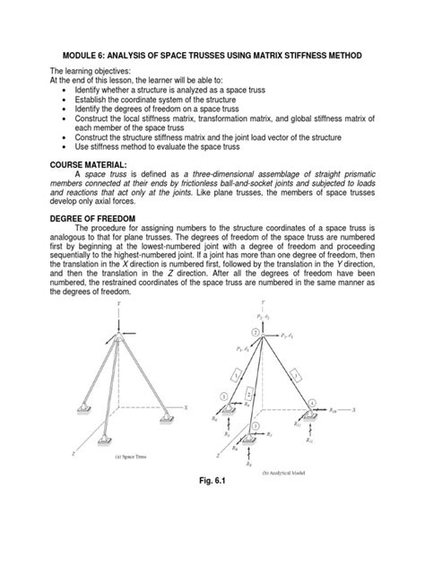 Module 6 Analysis Of Space Trusses Using Matrix Stiffness Method Pdf Truss Matrix
