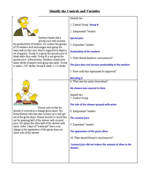 Identify The Controls And Variables Pdf Experiment Dependent Worksheets Library