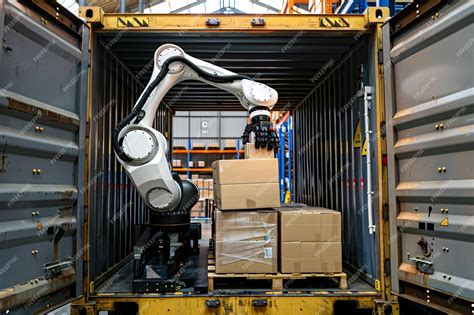 Premium Photo Robotic Arm Unloading Box In Warehouse