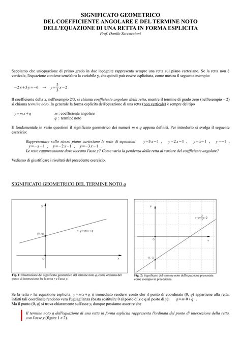 Significato Geometrico Del Coefficiente Angolare E Del Termine Noto