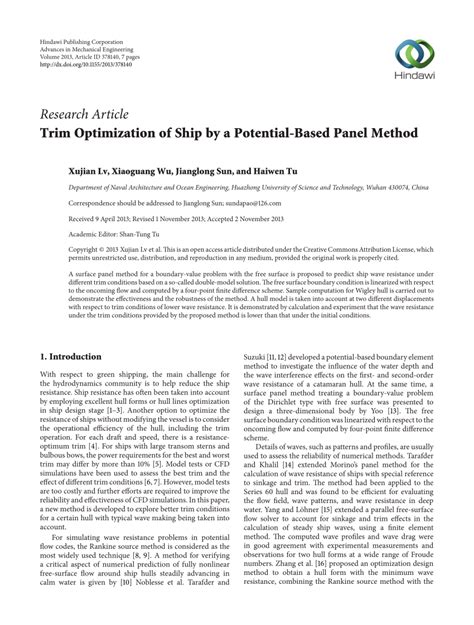 Pdf Trim Optimization Of Ship By A Potential Based Panel Method