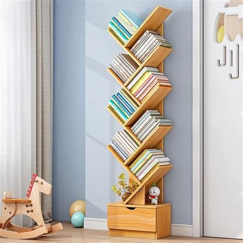 12 Tier Tree Shape Bookshelf With Drawer Organiaers For Books And