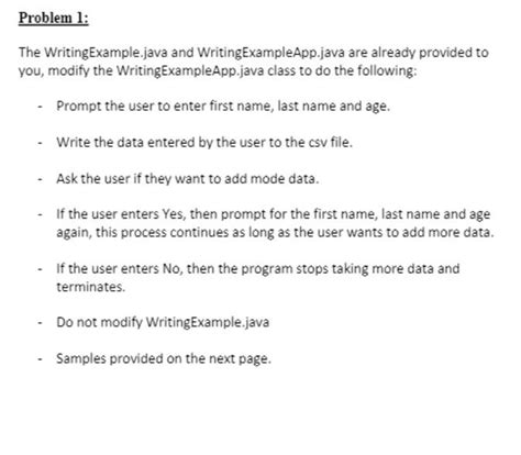Solved Problem 1 The WritingExample Java And Chegg Com