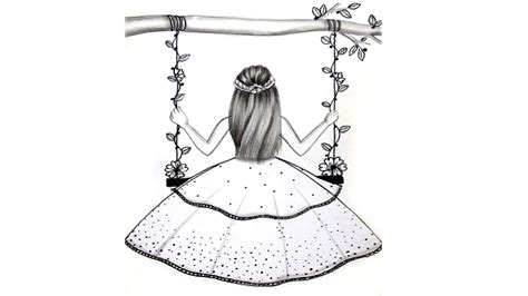 How To Draw A Girl Swinging In A Tree Step By Step Girl Drawing