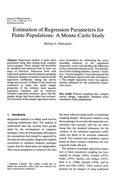 Pdf Estimation Of Regression Parameters For Finite Populations