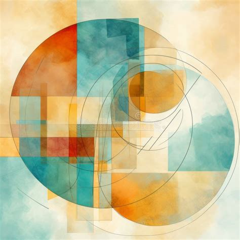 Abstract Art Triangles Circles Squares In Light Orange And Cyan Stock Illustration