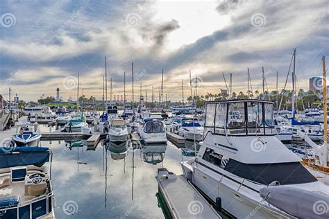Boats Moored At Shoreline Village In Long Beach California Editorial