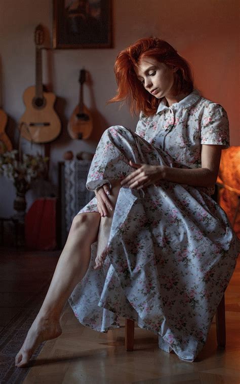 Download Wallpaper Girl Pose Room Dress Marta Gromova Vladimir
