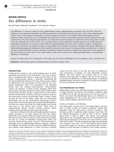 PDF Sex Differences In Stroke
