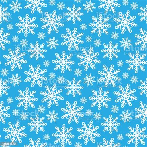 파란색 배경에 고립 된 아름다운 다른 작은 흰색 눈송이 귀여운 크리스마스 원활한 패턴 벡터 간단한 평면 그래픽 손으로 그린 그림