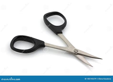 Small Sharp Scissors With Black Handles On A White Background Stock