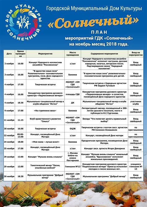 План мероприятий дк