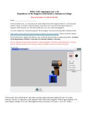 PHYS L Simulation Lab Docx PHYS L Simulation Lab S Dependence Of The Magnetic