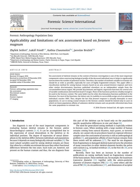 1 Applicability And Limitations Of Sex Assessment Based On Foramen