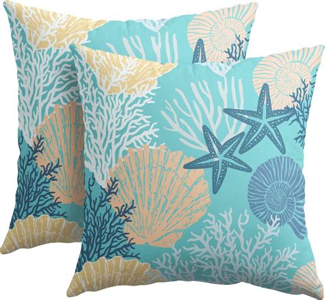 Nautical Coastal Pillow Covers 22x22 Inch Set Of 2 Teal