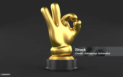 골드 확인 제스처 손 검은 색 배경에 트로피 격리된 3d 렌더 그림 트로피에 대한 스톡 사진 및 기타 이미지 트로피 엄지손가락 3차원 형태 Istock