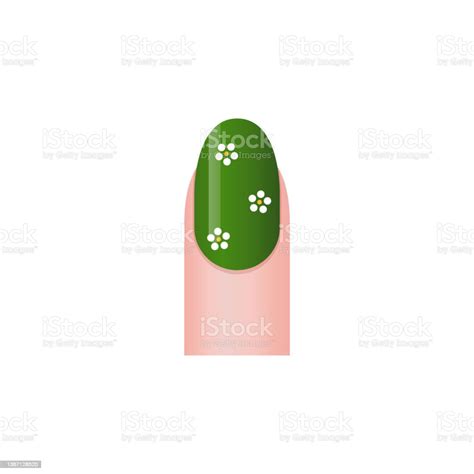 손가락에 카모마일 꽃으로 장식 된 손톱 흰색 배경에 고립 된 3d 벡터 일러스트 레이션 그래픽 프린트에 대한 스톡 벡터 아트 및 기타 이미지 그래픽 프린트 기하 기하