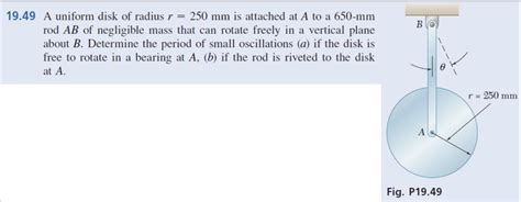 solved 9 49 a uniform disk of radius r 250 mm is attached at