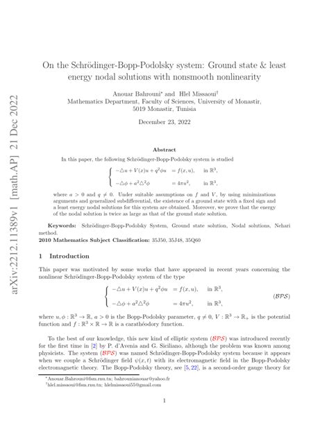 Pdf On The Schrödinger Bopp Podolsky System Ground State And Least