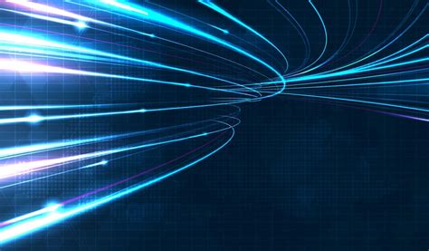 추상 인터넷 네트워크 개념 벡터 디자인에서 5g 또는 6g 기술 무선 데이터 전송 고속 인터넷을 위한 푸른 빛 행진 광섬유 속도 라인 미래 배경 프리미엄 벡터