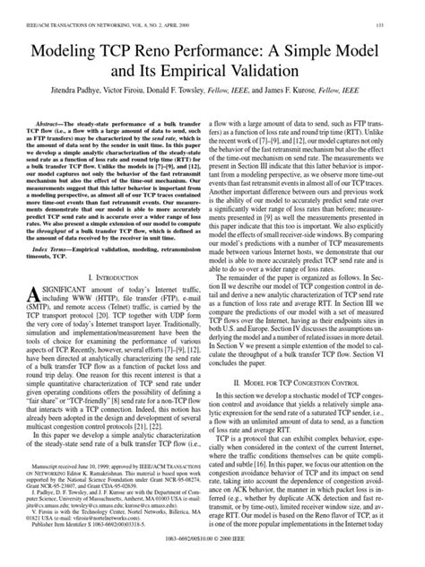 Pdf J Modeling Tcp Reno Performance A Simple Model And Its
