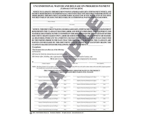 207a Unconditional Waiver And Release Upon Progress Payment Builders
