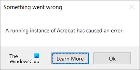 a running instance of acrobat has caused an error