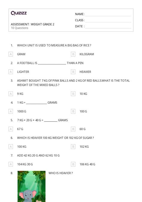 50 Comparing Weight Worksheets For 2nd Class On Quizizz Free And Printable