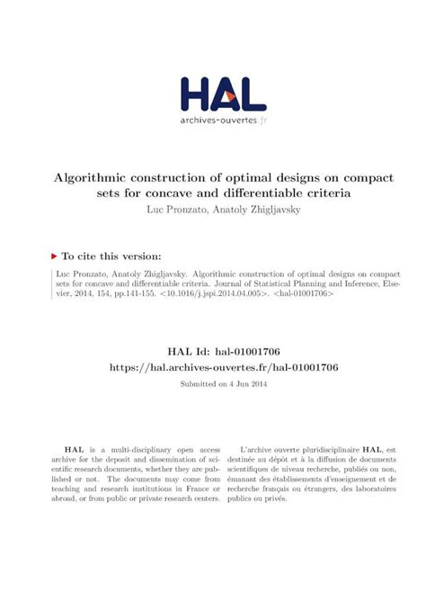 Pdf Algorithmic Construction Of Optimal Designs On Compact Sets