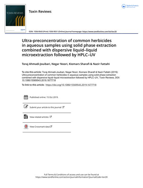 Pdf Ultra Preconcentration Of Common Herbicides In Aqueous Samples Using Solid Phase
