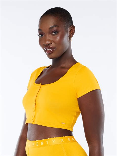 Savage X Cotton Jersey Crop Top In Yellow Savage X Fenty