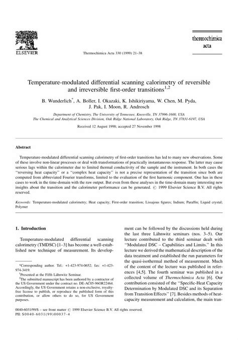 Pdf Temperature Modulated Differential Scanning Calorimetry Of Reversible And Irreversible