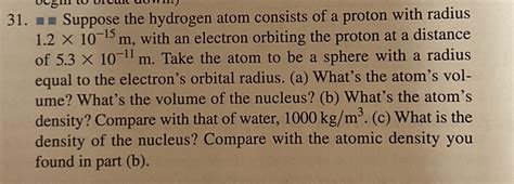 Solved ﻿suppose The Hydrogen Atom Consists Of A Proton