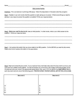 APUSH DBQ Outline Practice By Amy Milko TPT