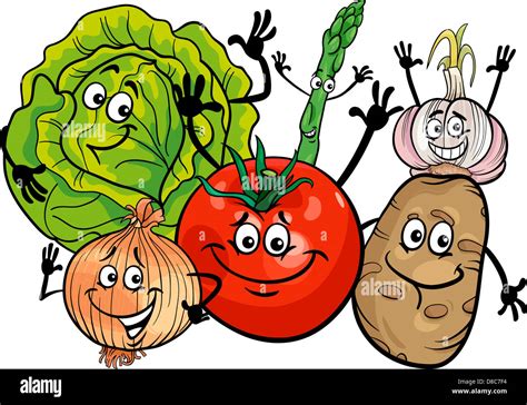 Cartoon Illustration Of Funny Vegetables Food Characters Group Stock