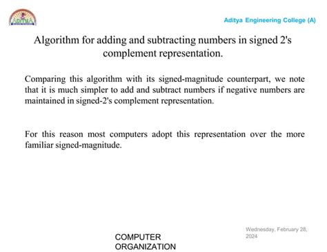 Computer Organization Algorithms Like Addition And Subtraction And Multiplication Pptx