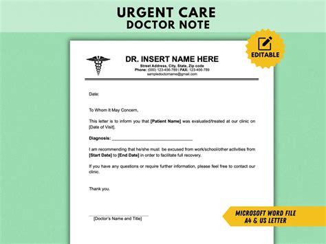 Editable Urgent Care Doctor Note For Work And School Doctor Excuse Note
