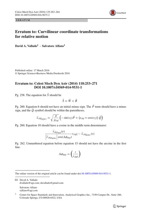 Pdf Curvilinear Coordinate Transformations For Relative Motion